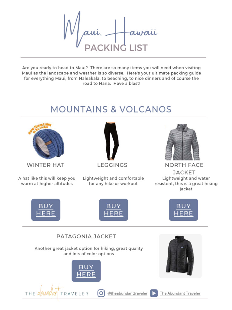 Maui Packing List FREEBIE | PDF