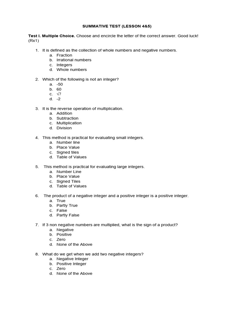 TOS - Test Questionnaire 1 | PDF