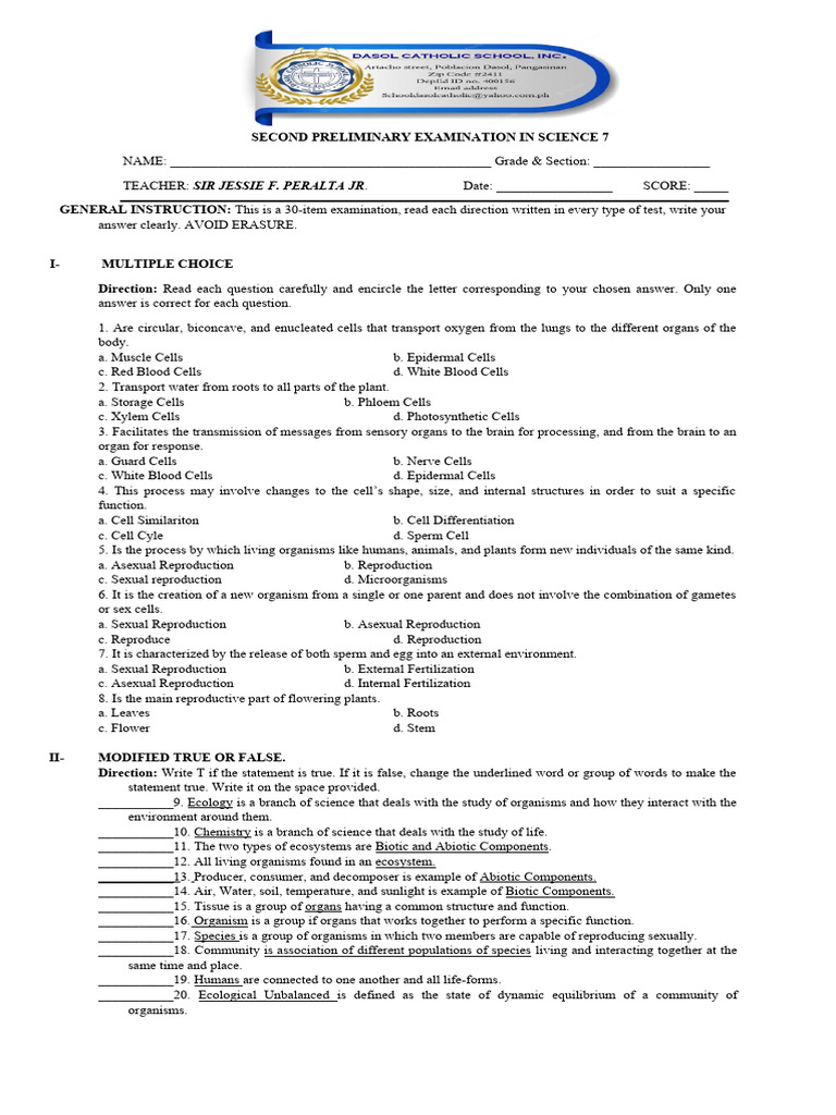 Science 7 Q2 Periodical Examination | PDF