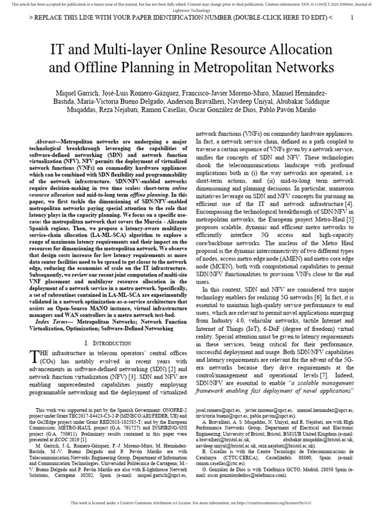 IT and Multi-Layer Online Resource Allocation and Offline Planning in Metropolitan Networks ...