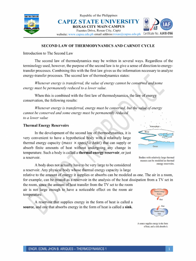 Scanned Module 5 Second Law of Thermodynamics and Carnot Cycle | PDF