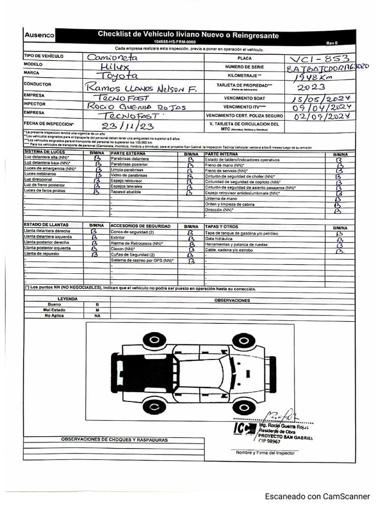 Check List de Vehiculo Liviano | PDF Check List de Vehiculo Liviano | PDF