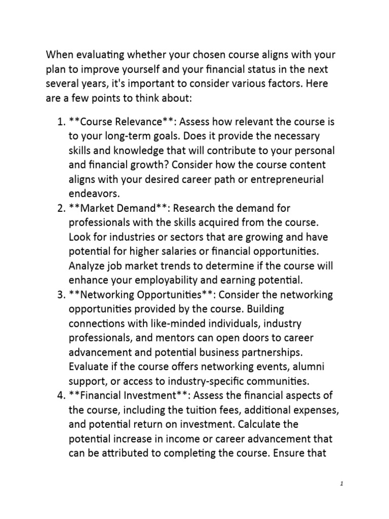 When Evaluating Whether Your Chosen Course Aligns With Your Plan To ...