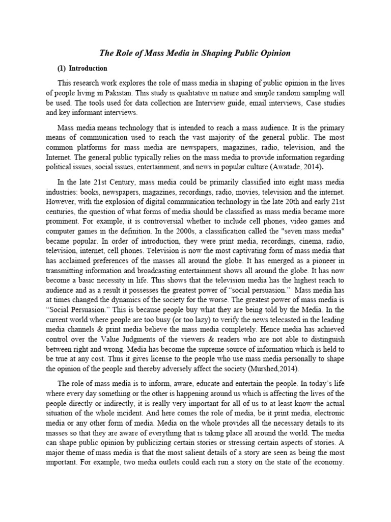 Mass Media's Influence on Public Opinion | PDF | Mass Media | Media ...