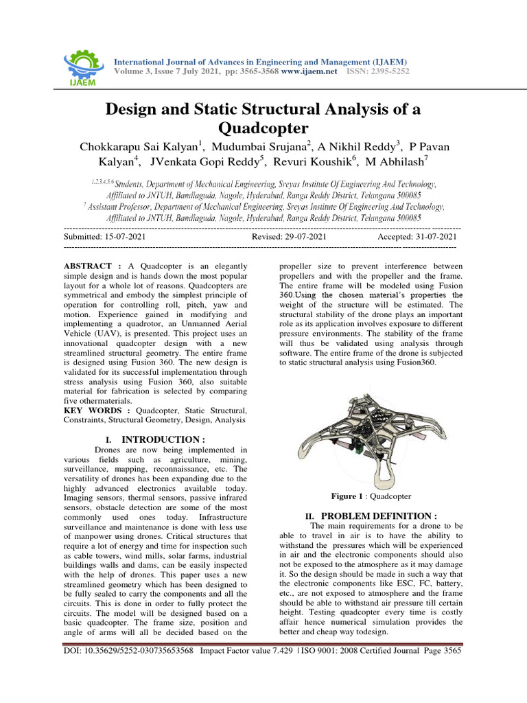 Design and Static Structural Analysis of A Quadcopter | PDF | Deformation (Engineering) | Quadcopter