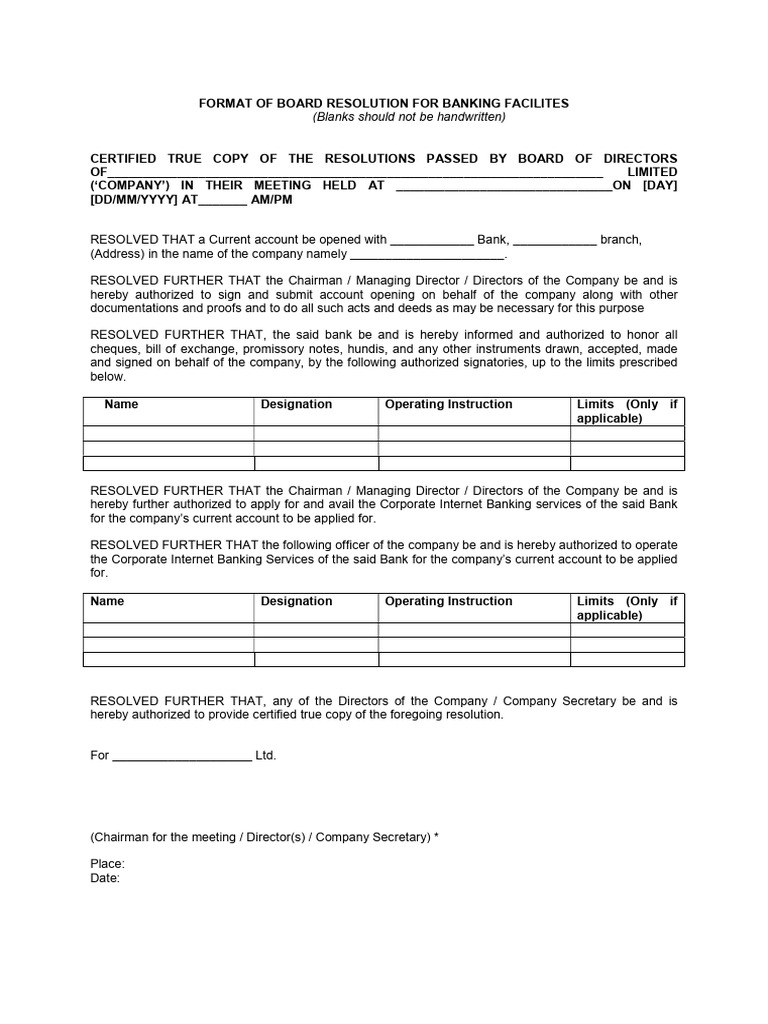 Board Resolution Format for HDFC Bank | PDF | Career & Growth | Finance ...