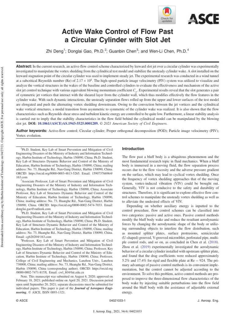 Active Wake Control of Flow Past A Circular Cylinder With Slot Jet | PDF Active Wake Control of Flow Past A Circular Cylinder With Slot Jet | PDF