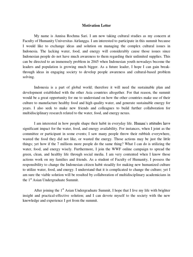 Motivation Letter For Exchange Program | PDF