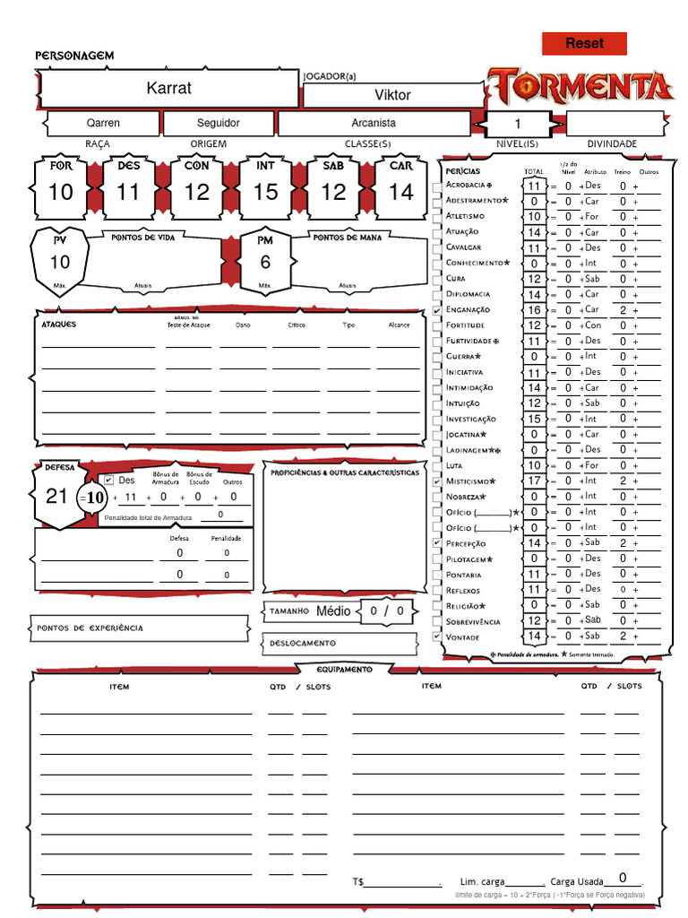 Ficha Tormenta 20 | PDF