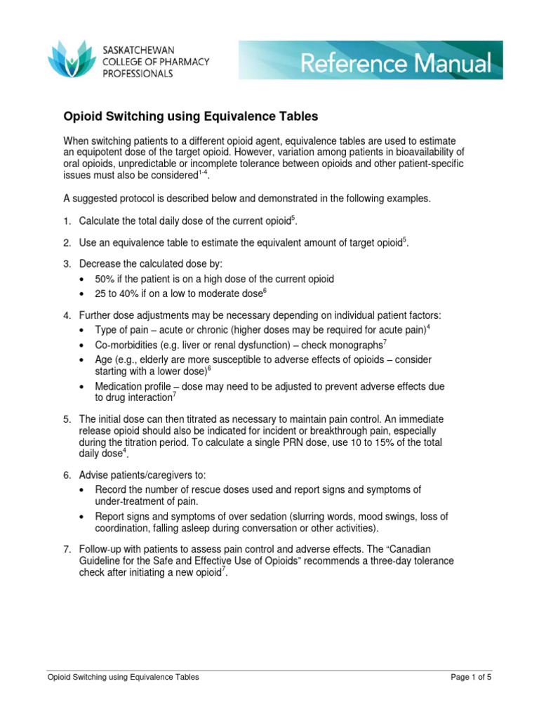 Opioid Switching Protocols and Equivalence | PDF