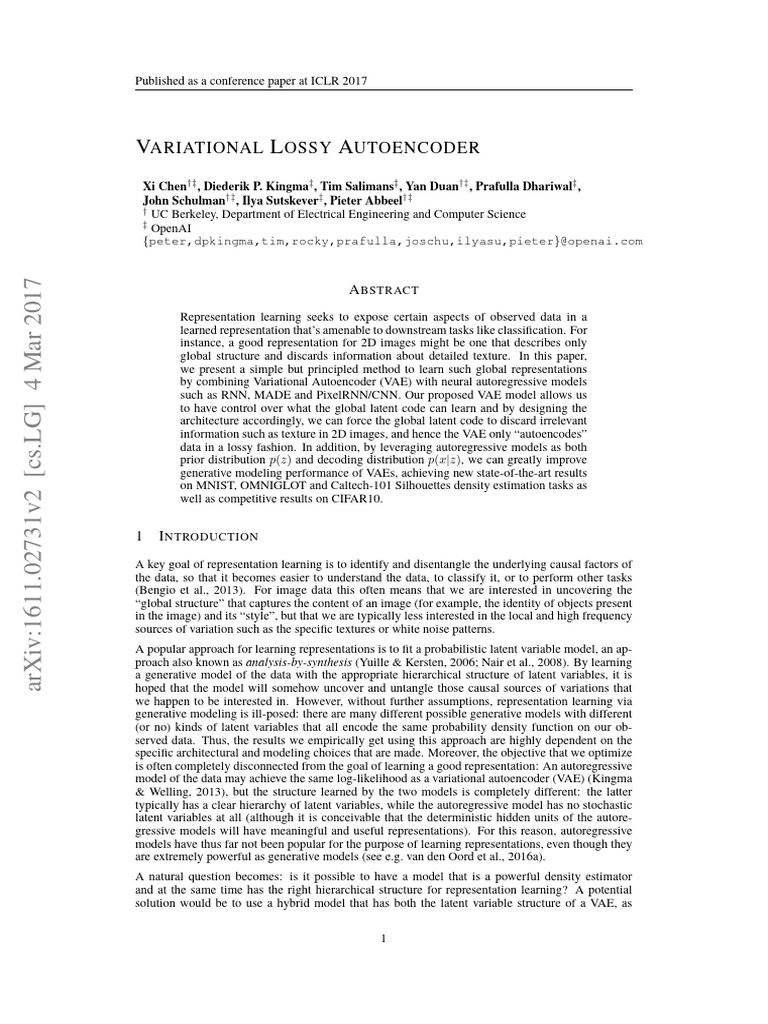 2016 - Variational Lossy Autoencoder - Chen Et Al | PDF