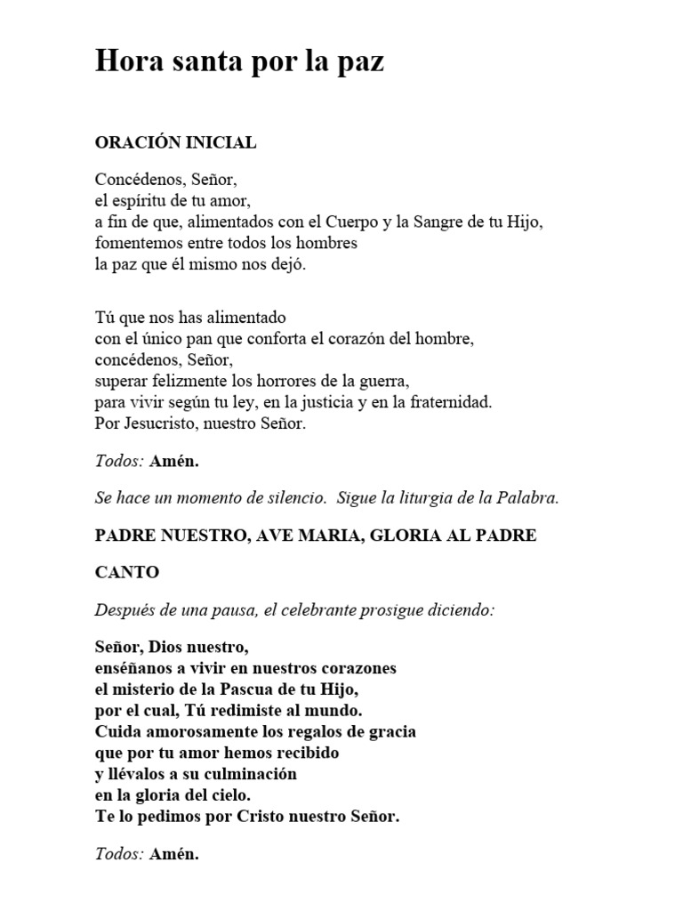 Hora Santa Por La Paz | Descargar gratis PDF | Oración | orador del Señor