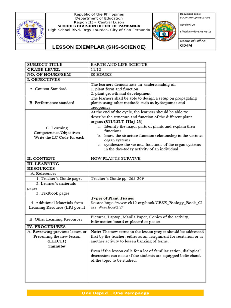 REVISED LESSON - EXEMPLAR - EARTH AND LIFE SCIENCE S11 12LT IIIaj 23 | PDF