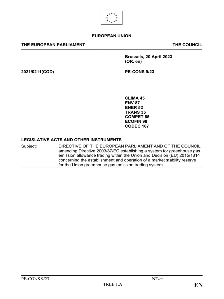 20 APR 23 Directive Amending Directive 2003 87 EC Establishing The EU ...