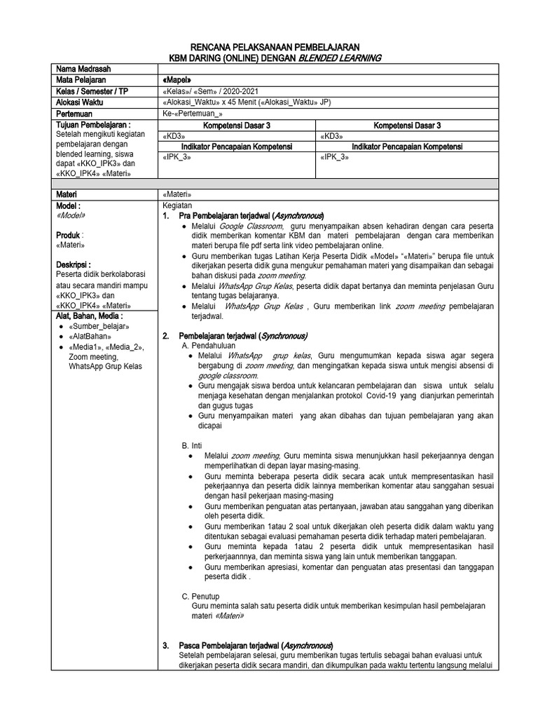 Form RPP 2021 Blanded Learning KBM Daring | PDF