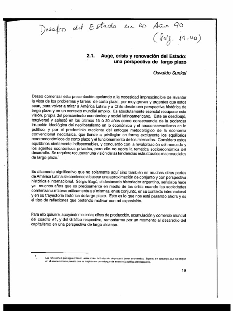 Sunkel - Desafíos Del Estado en Los 90 (Pág. 19-40) | PDF