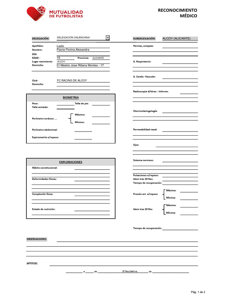 Formulario Reconocimiento Médico (Plantilla) | PDF | Gobierno