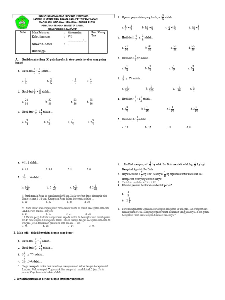 PTS Kelas 5 Mat | PDF