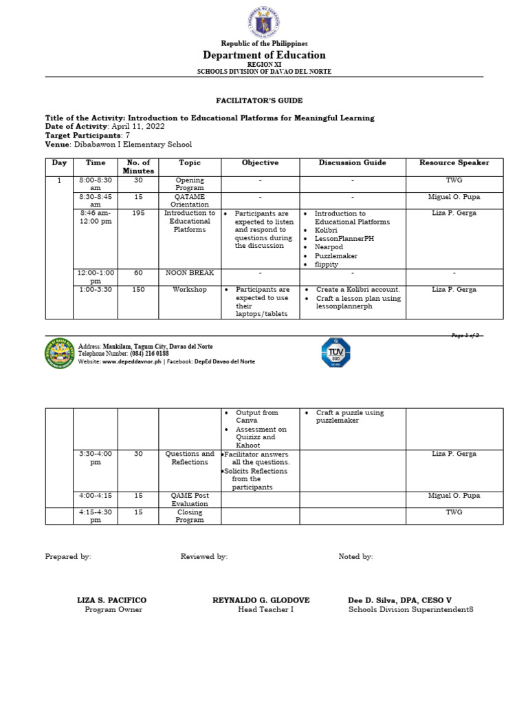 Facilitators Guide - Introduction To Educational Platforms For ...