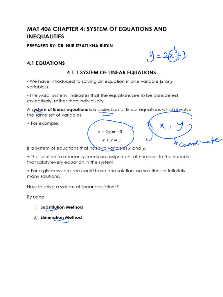 Chapter 4_4.1 System of Linear Equations Lecture | PDF
