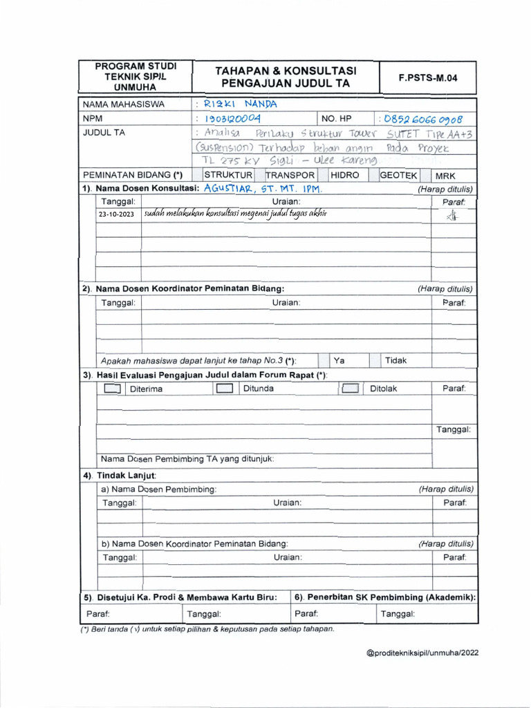 Lembar Konsultasi Pengajuan Judul TA TTD | PDF