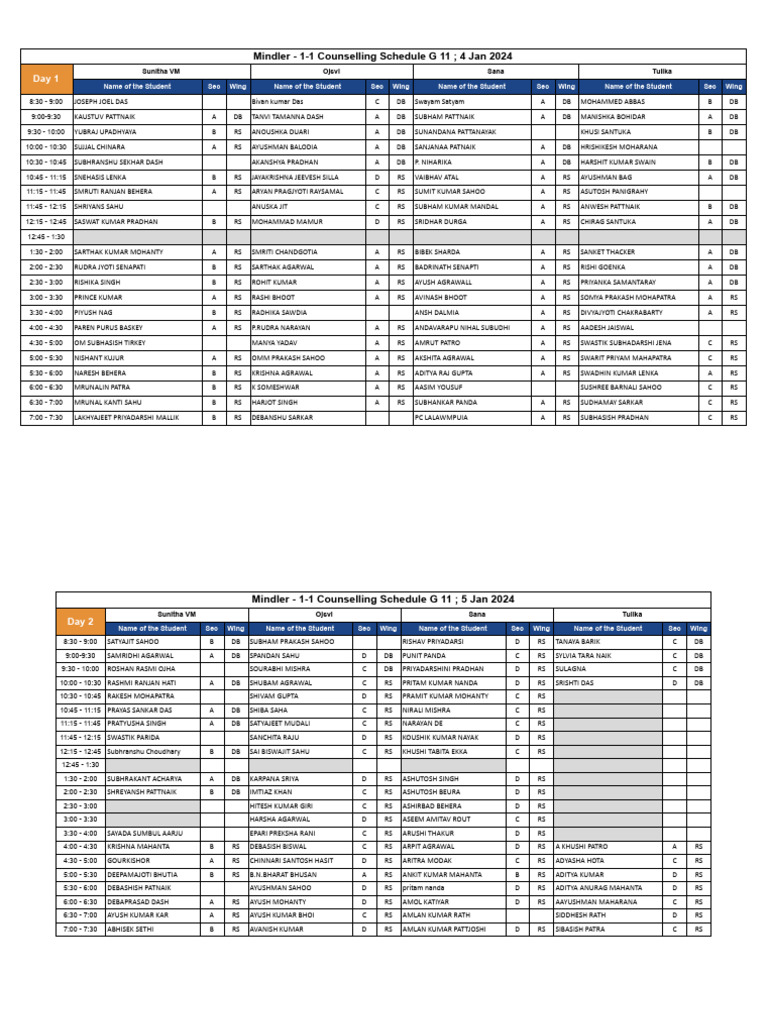Grade 11 Counselling Schedule | PDF