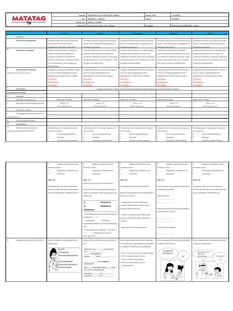 DLL Filipino Q2 W3 | PDF