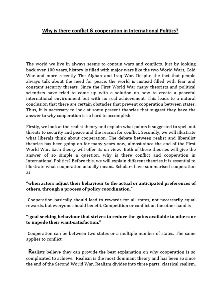 Conflict and Cooperation in International Politics | PDF | Politics ...