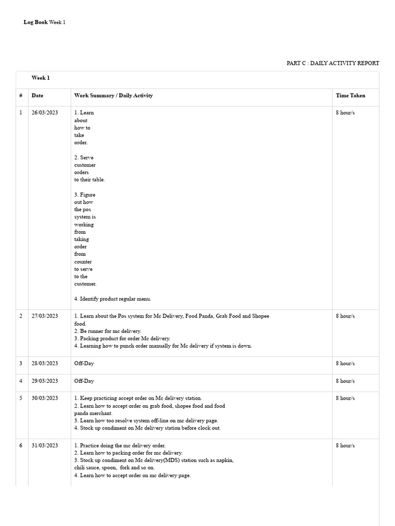 Log Book Week 1 | PDF