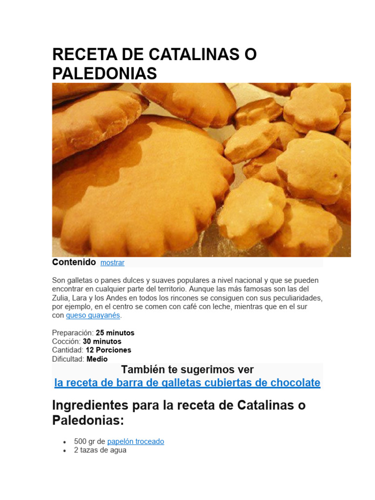 Receta de Catalinas o Paledonias | PDF