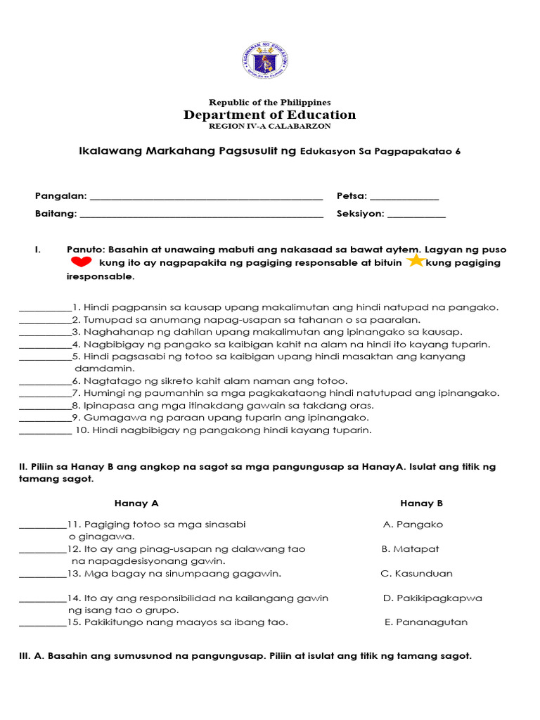 Esp 6 - Periodical Test - 2ND Quarter | PDF