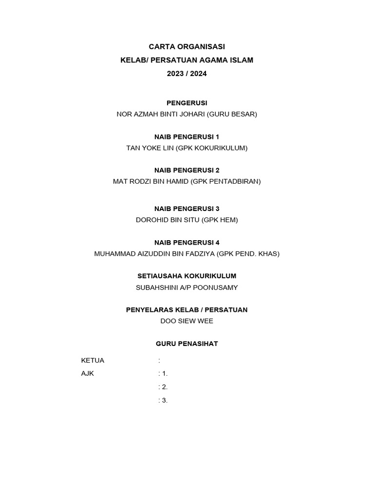 6) Template Carta Organisasi Kelab | PDF