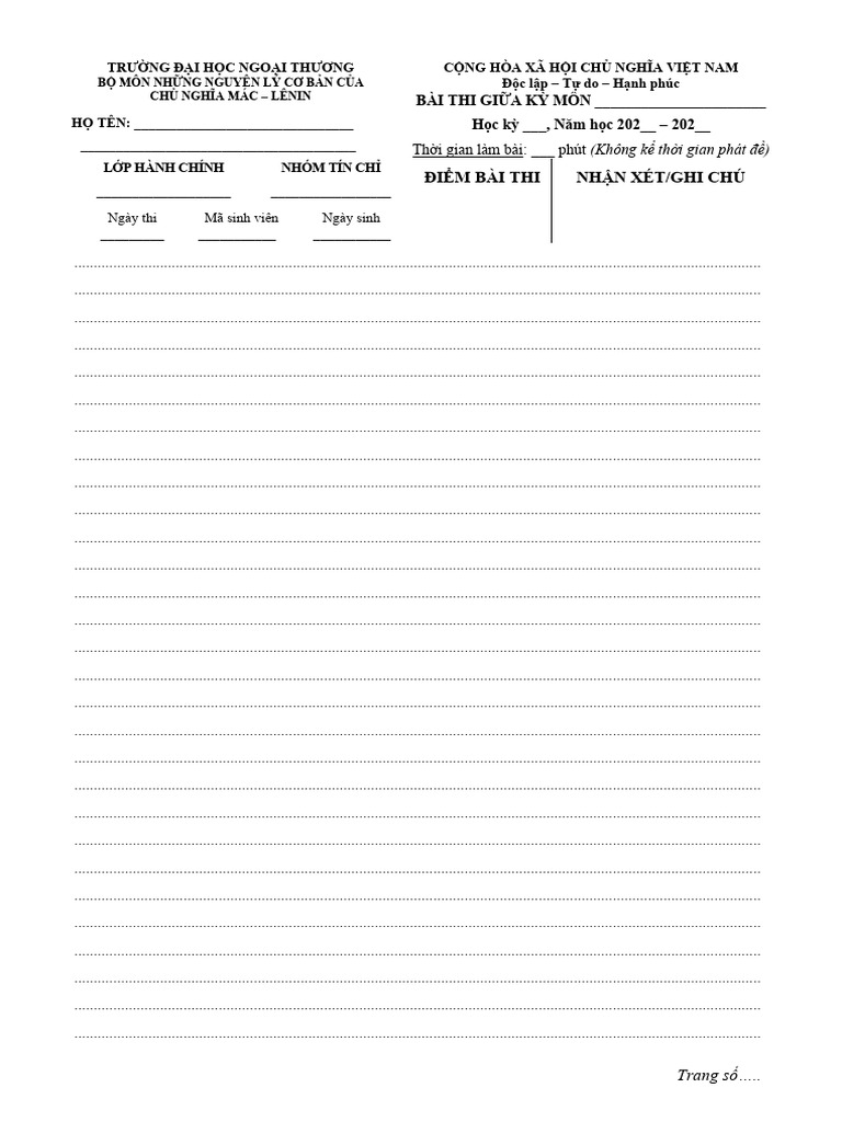 Mau Giay Kiem Tra Giua Ky FTU v4 | PDF