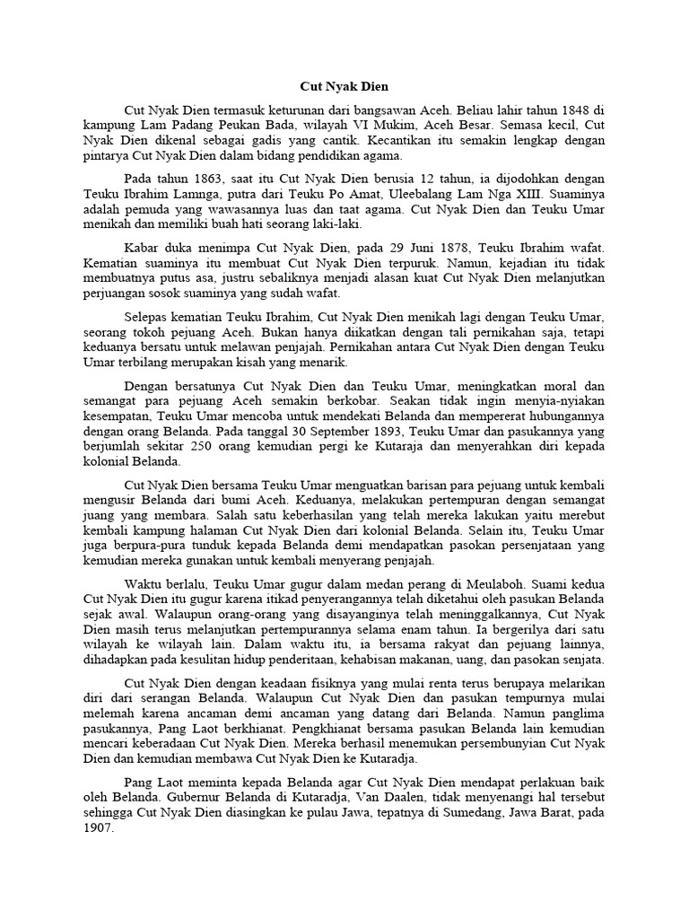 Biografi Cut Nyak Dien, Pahlawan Aceh | PDF | Sejarah