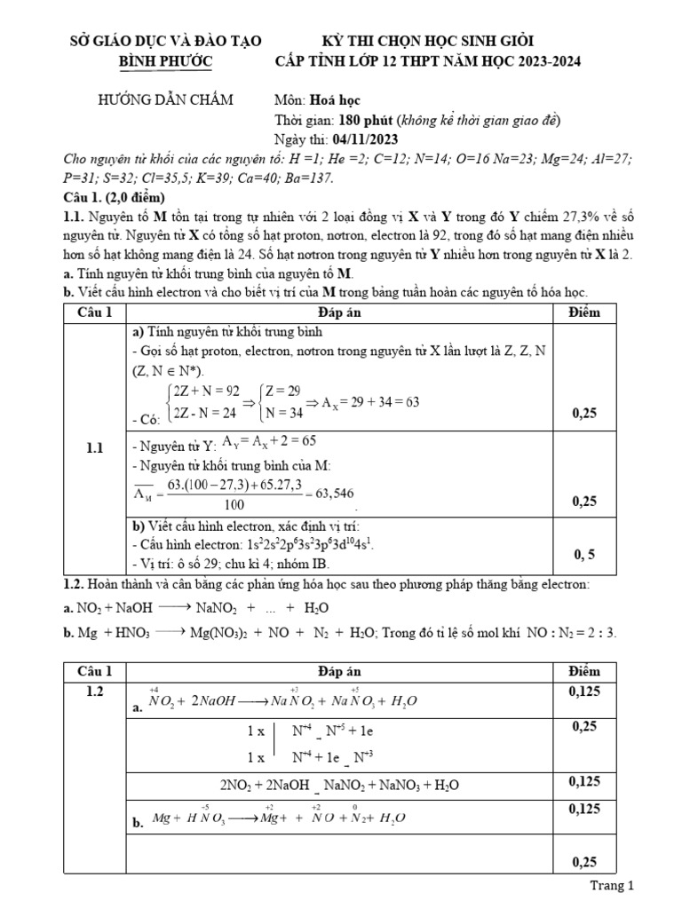 2023-2024 HSG 12 Bình Phước - File Đề + HDC | PDF