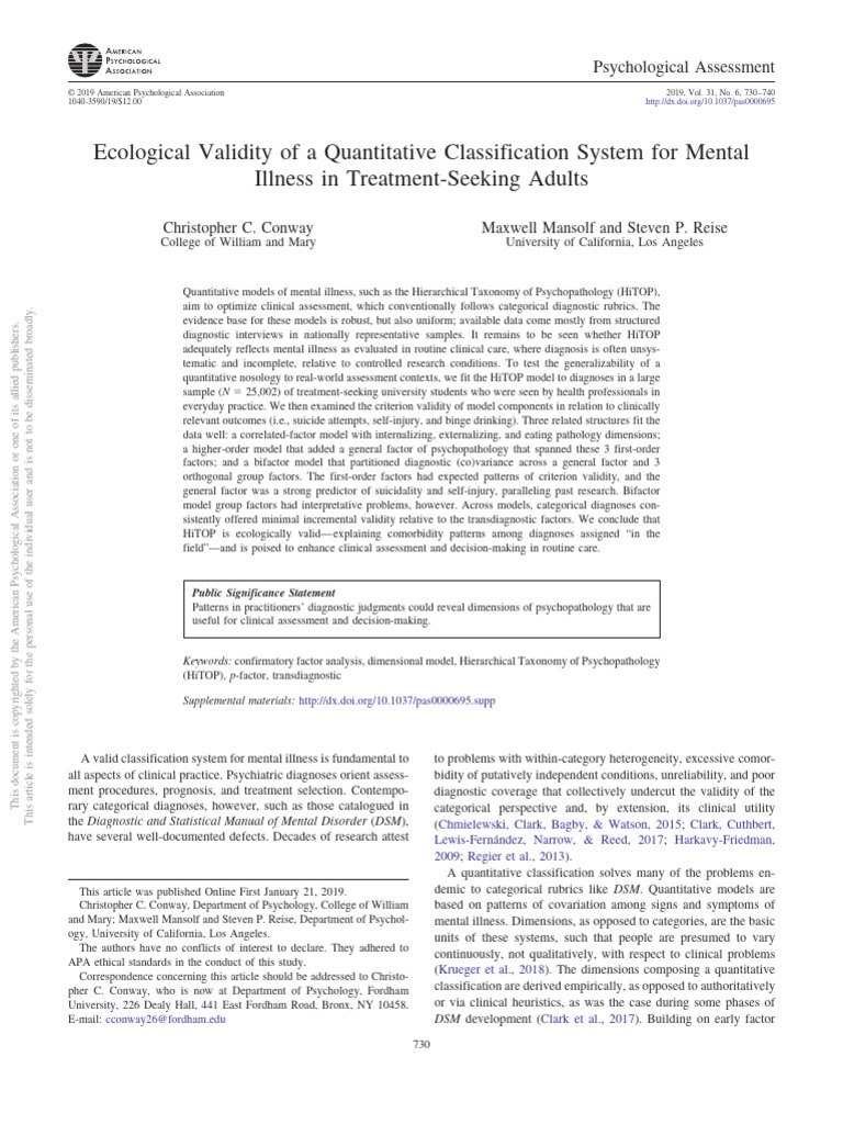 Ecological Validity of A Quantitative Classificati | PDF