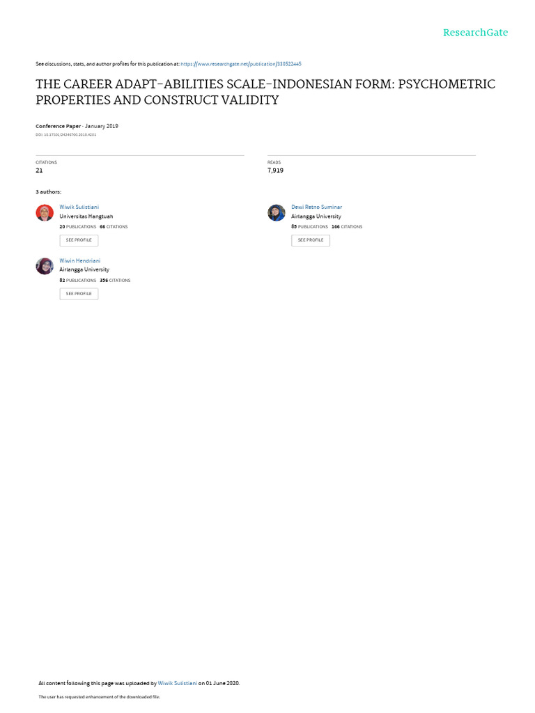 The Career Adapt-Abilities Scale-Indonesian Form: Psychometric ...