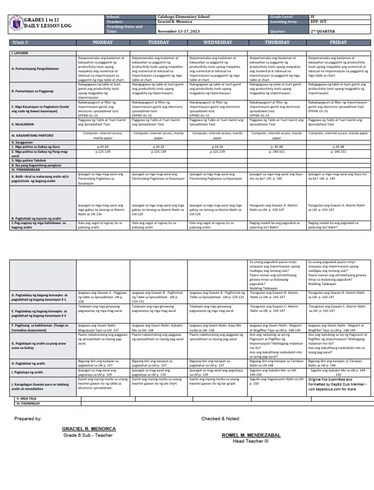 DLL - Epp 4 - Q2 - W3 | PDF