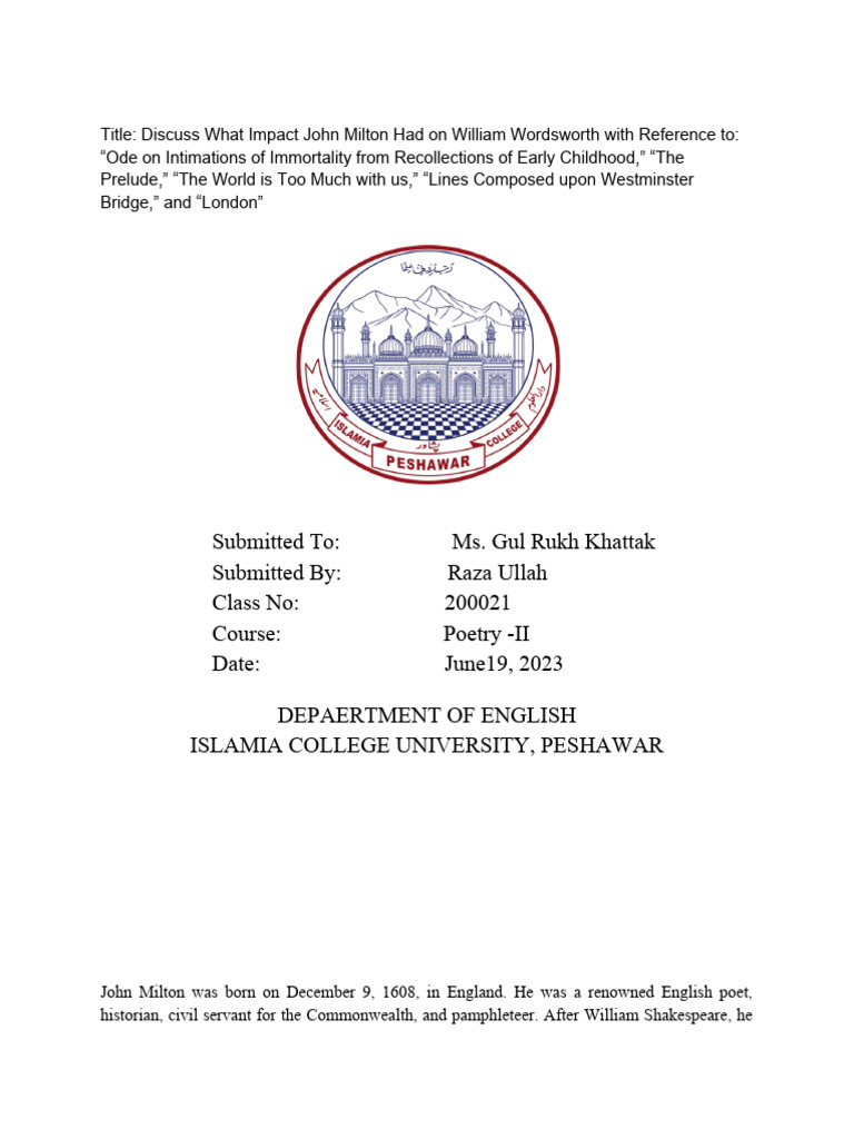 Milton's Influence on Wordsworth's Poetry | PDF | John Milton | Poetry