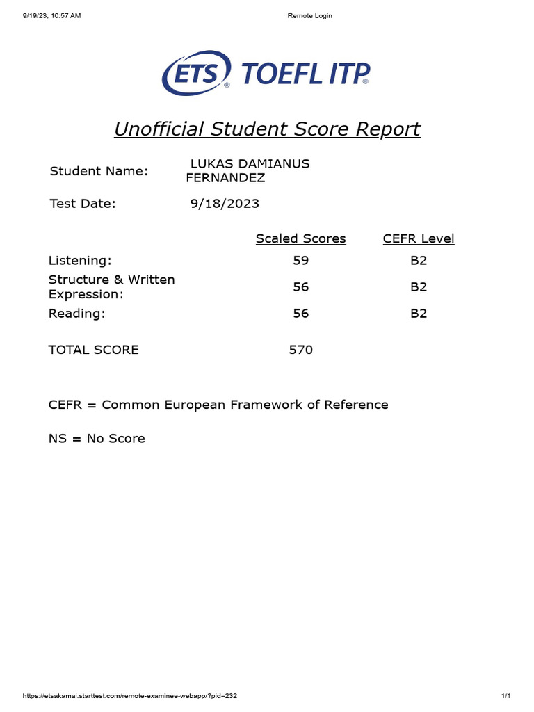 TOEFL Itp Score | PDF