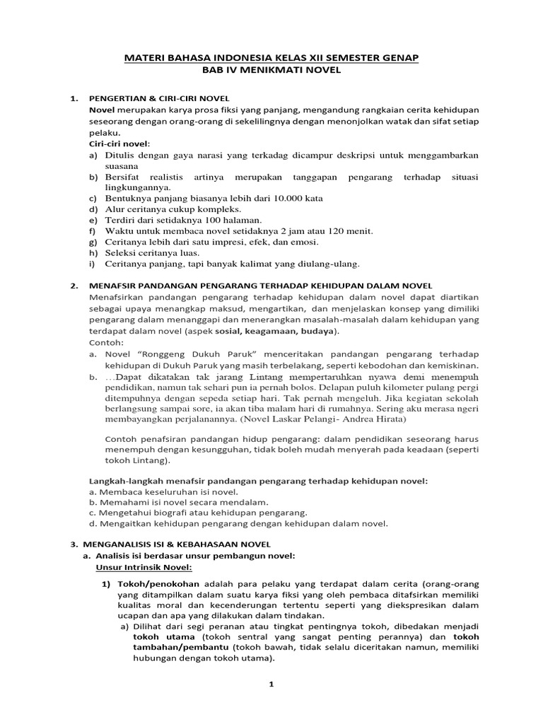 Materi Kelas Xii-2 Bab Iv Novel | PDF