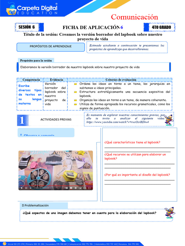 4° - Ficha - de - Aplicación Sesión6 Sem.3 Exp.7 Com | PDF