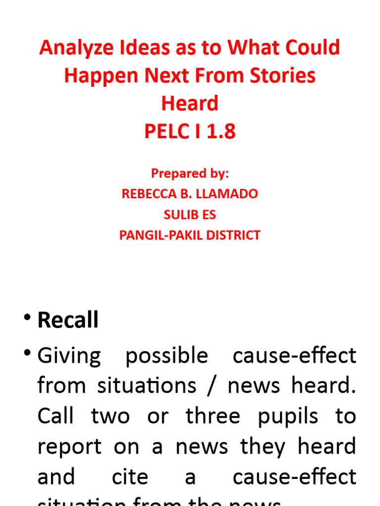 Analyze Ideas As To What Could Happen Next-EnGLISH 6 | PDF
