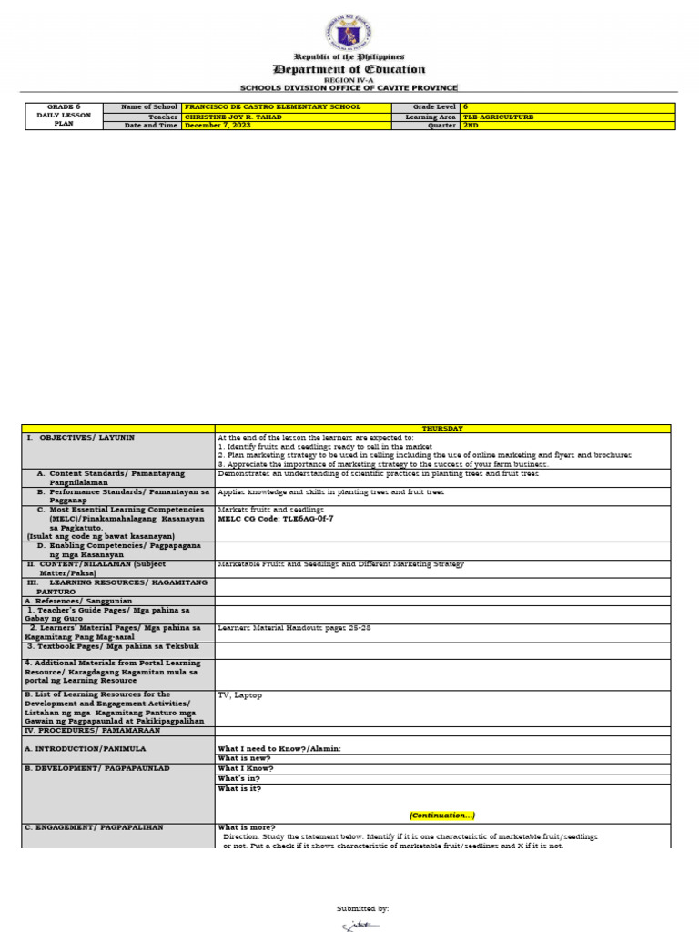 Tle Agriculture Q2 - Week5 Day4 | PDF | Career & Growth
