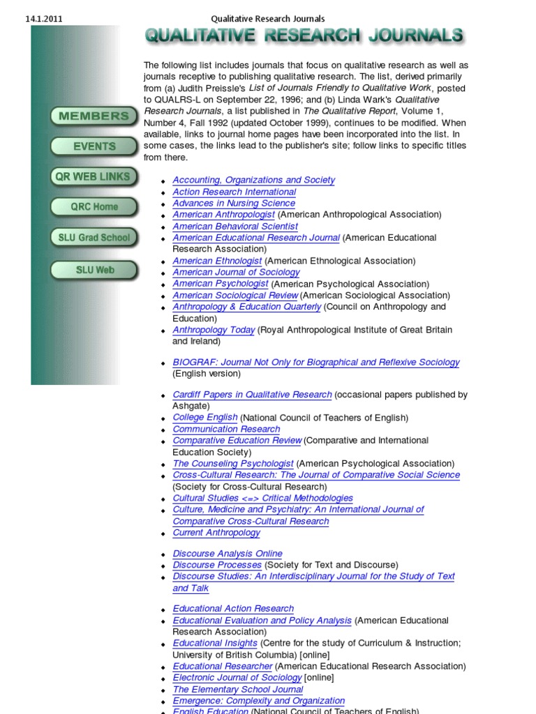 Qualitative Research Journals | Sociology | Anthropology
