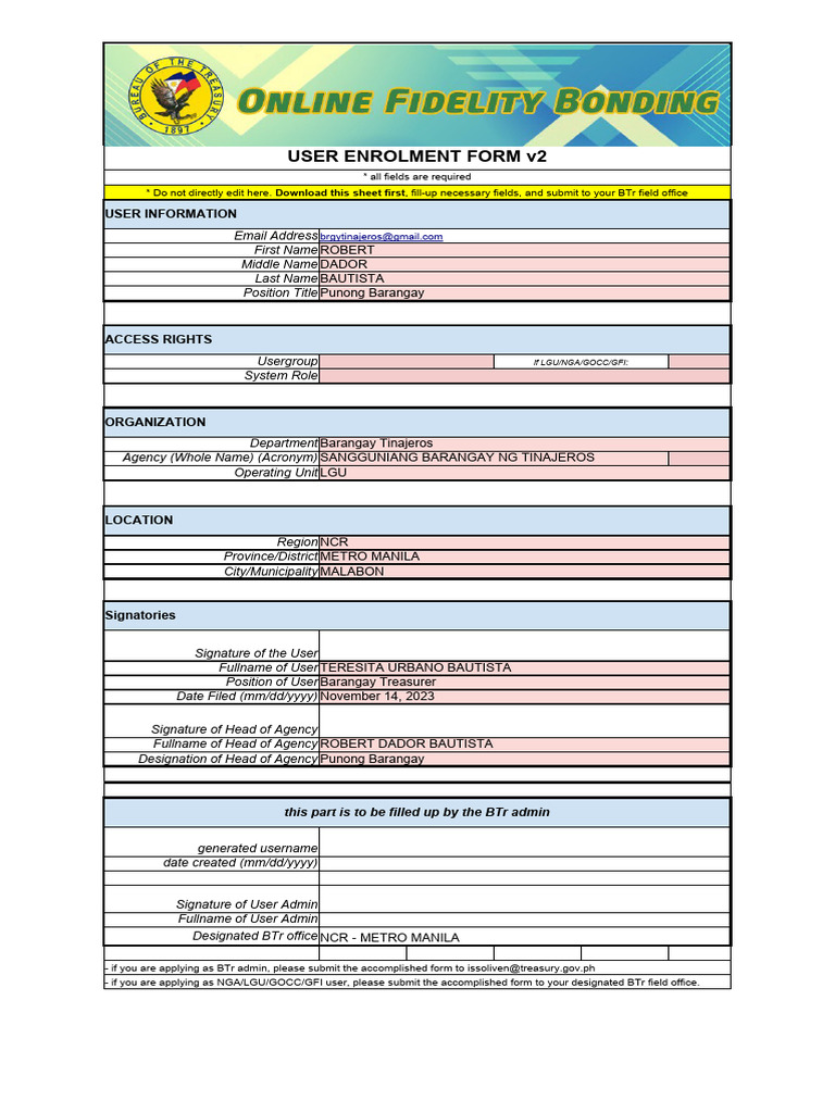 OFBS Enrolment Form - XLSX Blanl | PDF