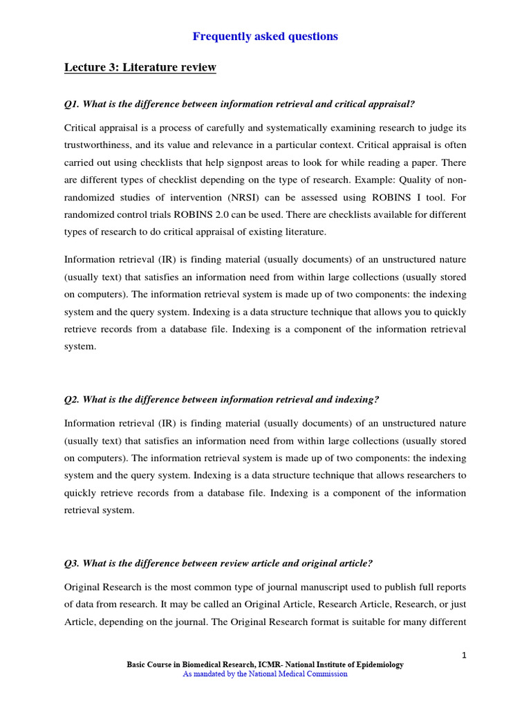 Review of Literature Frequently Asked Questions | PDF