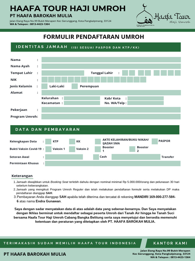 Contoh Formulir Pendaftaran Umroh | PDF