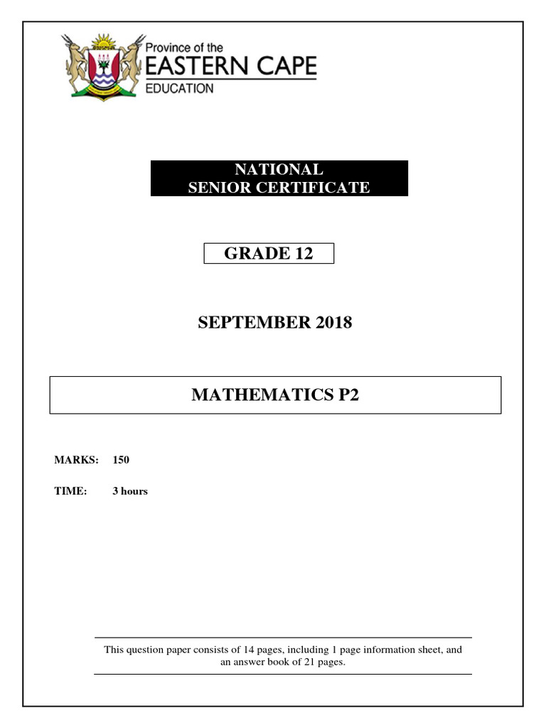 Mathematics p2 Sep 2018 | PDF