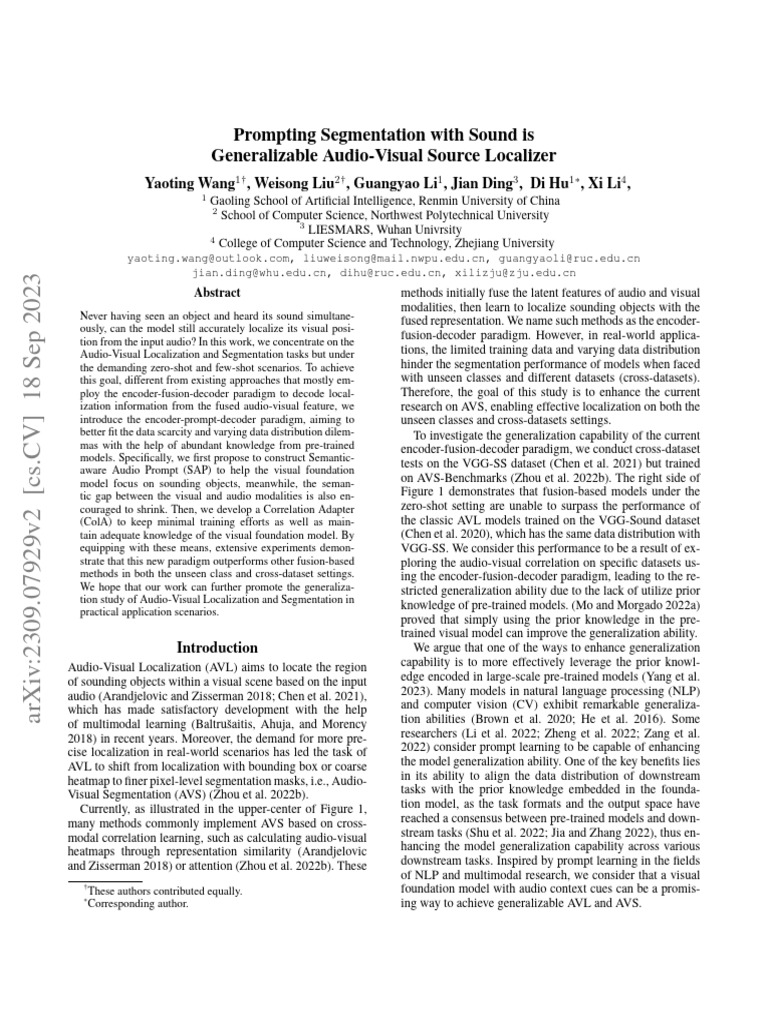 Prompting Segmentation With Sound Is Generalizable Audio-Visual Source ...